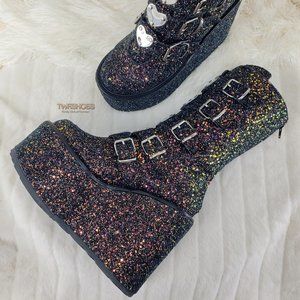Demonia | Shoes | Cyber Gothic Punk Platform Glitter Mid Calf Boots ...